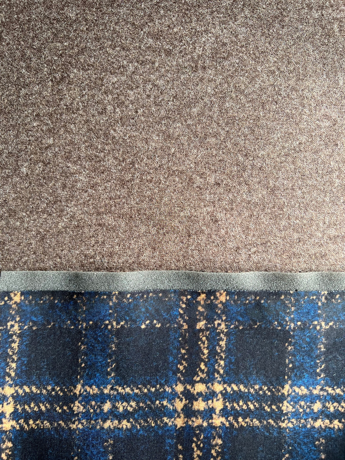 Flip side 003 blue yellow check double face brown – Wasted Fabrics