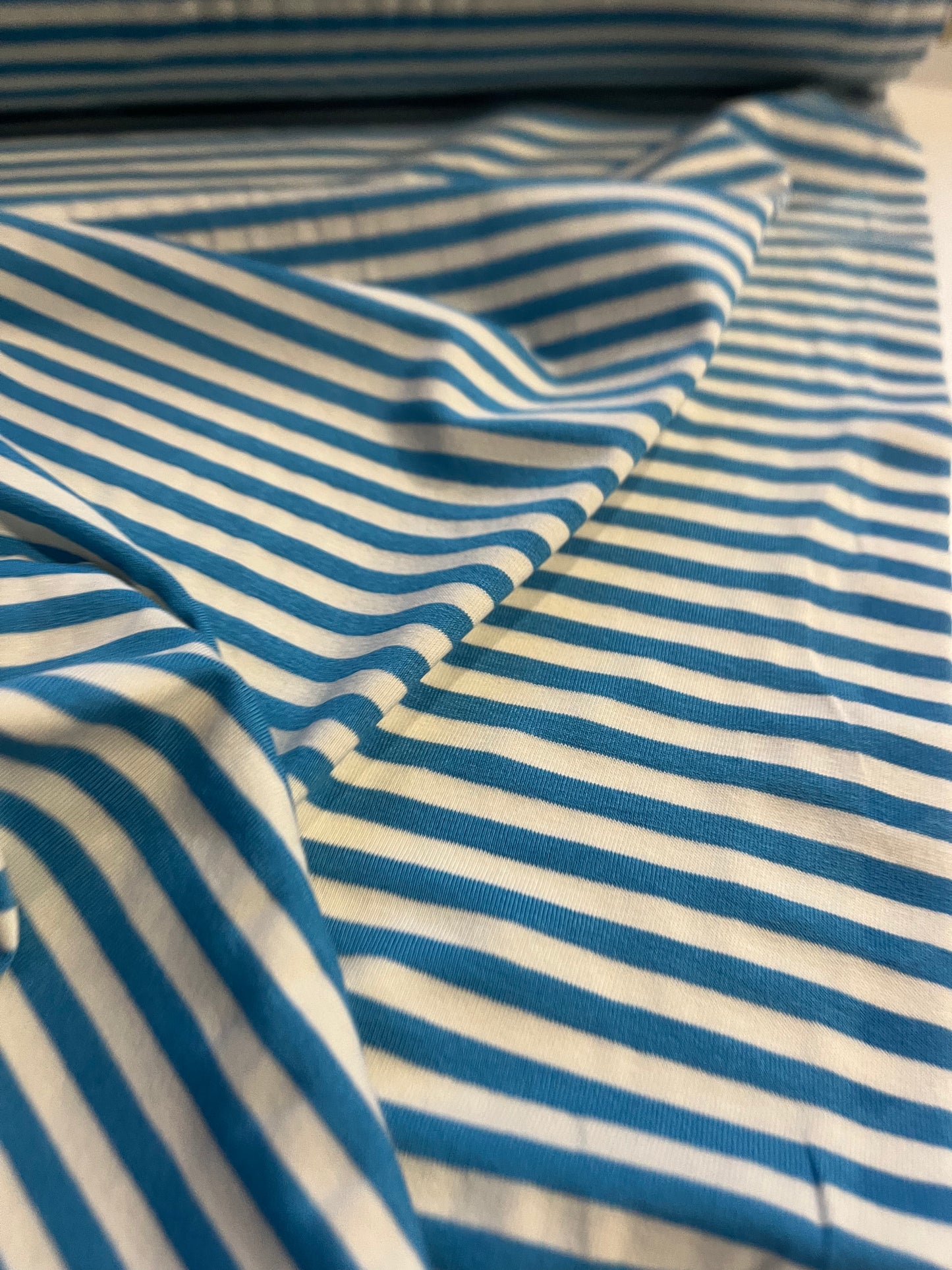 BASILE 049 viscose jersey stripes petrol/white – Wasted Fabrics